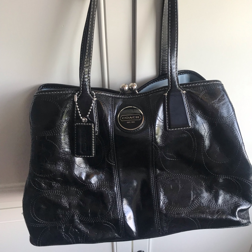 Coach Signature Logo Black & Silver Handbag - Gem